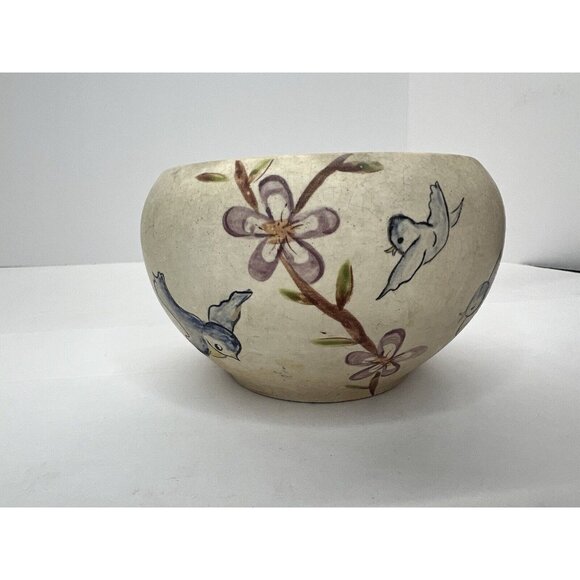 Hand Crafted | Accents | Vintage Planter Hand Painted Blue Bird Pottery ...